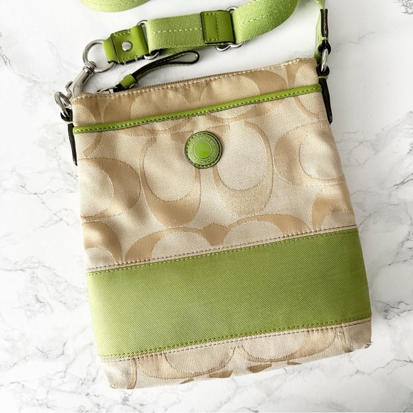 Coach | Bags | Coach Signature Jacquard Lime Green Stripe Strap ...